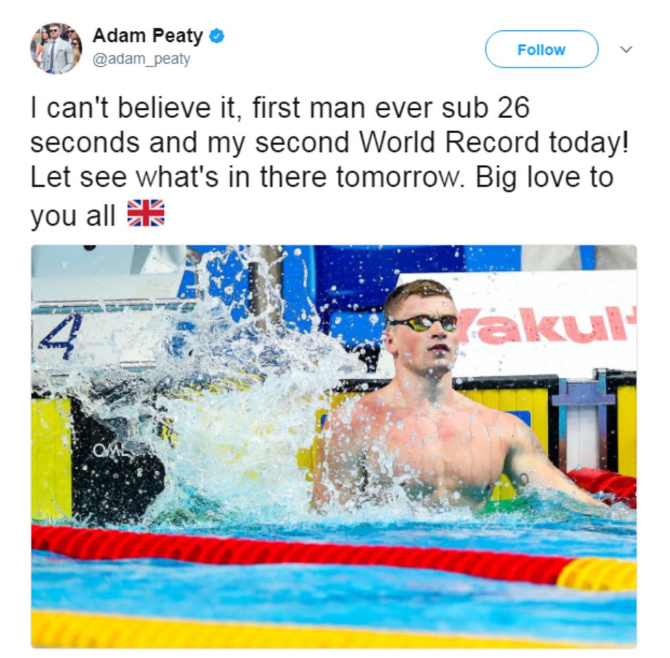 Adam Peaty sets second 50m breaststroke world record in day - BBC Sport