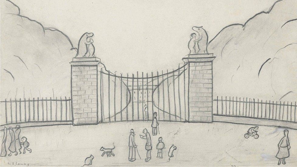Lowry's 'Bear Gates' sketch is sold for £35,000 at auction - BBC News