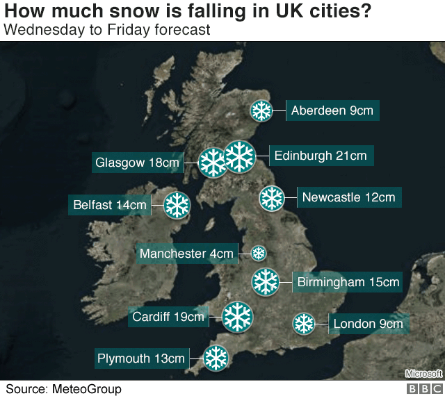 UK weather: Snow causing widespread travel disruption - BBC News