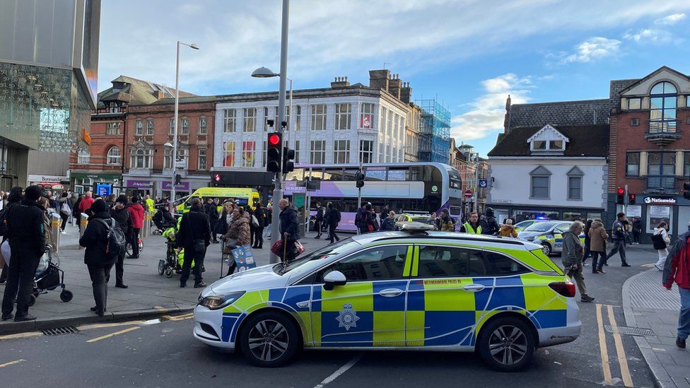 Nottingham: Two taken to hospital after city centre bus crash - BBC News