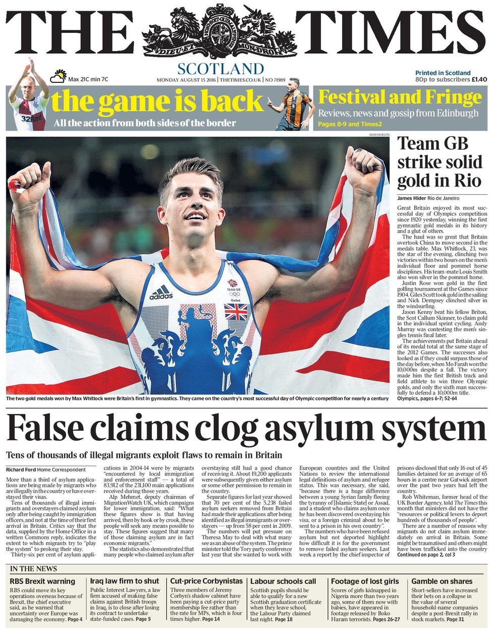 Scotland's papers: Murray's gold and Holyrood 'power grab' - BBC News