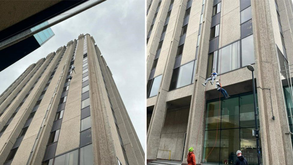 People abseil Bristol's Castlemead building for charity - BBC News