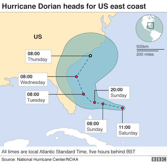 Hurricane Dorian: Storm strengthens to category 4 - BBC News