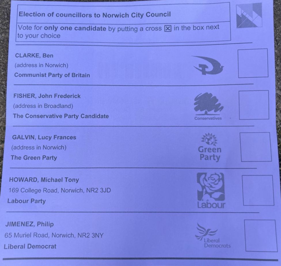 'Can't read' purple ballot, says Norwich disability charity - BBC News