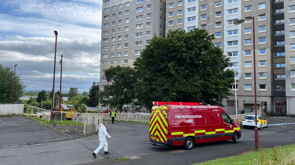 Teenager arrested over top floor fire at Coatbridge tower block - BBC News