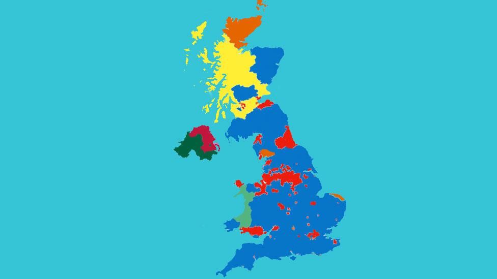 Why does the map look so blue, yet the Conservatives didn't win? - BBC News