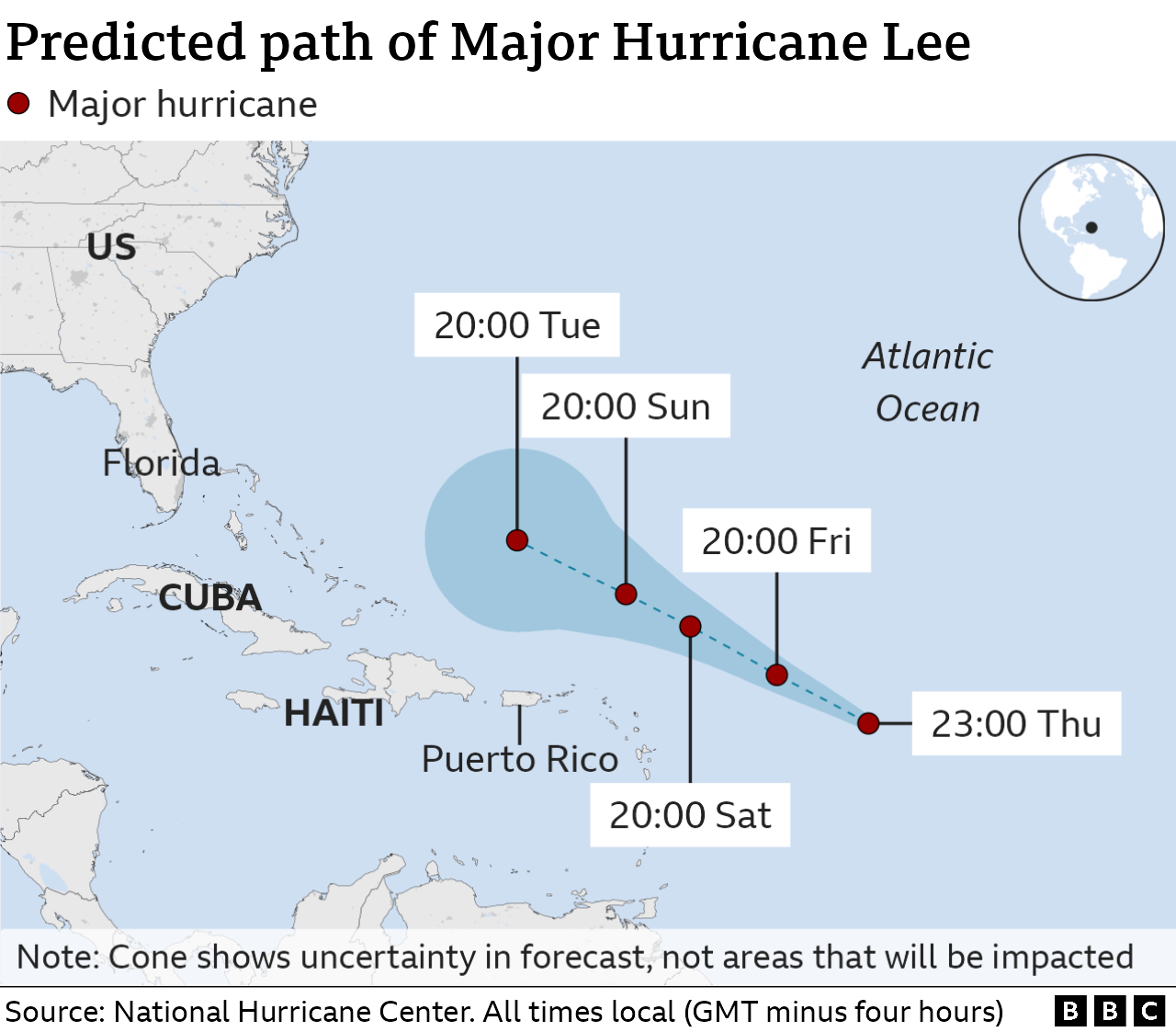 Hurricane Lee weakens slightly to category four storm - BBC News