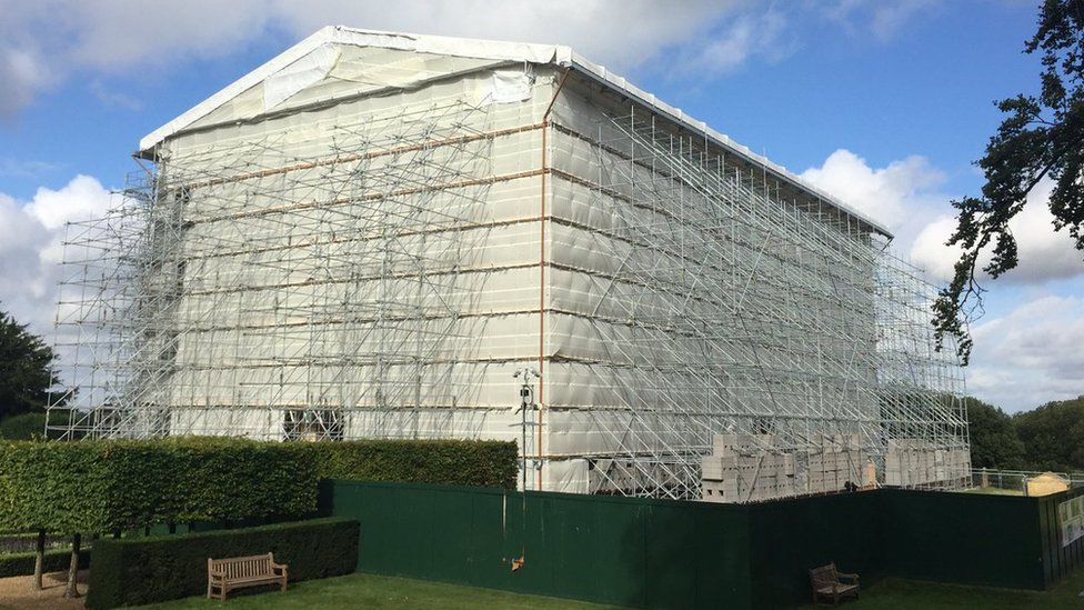 Fire-hit stately home Clandon Park House partly reopens - BBC News
