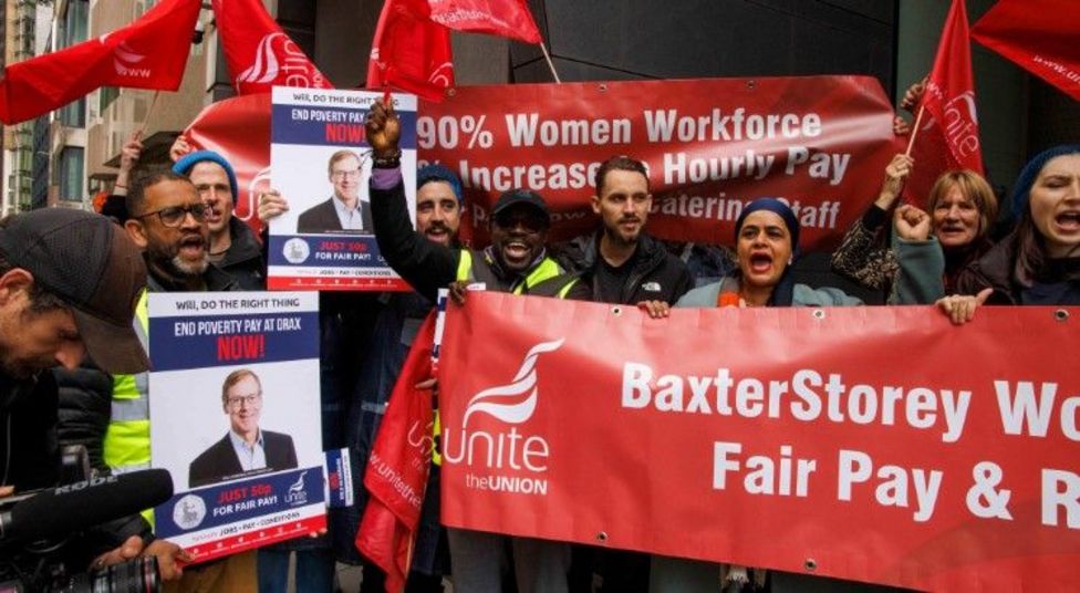Drax canteen workers protest outside London AGM - BBC News