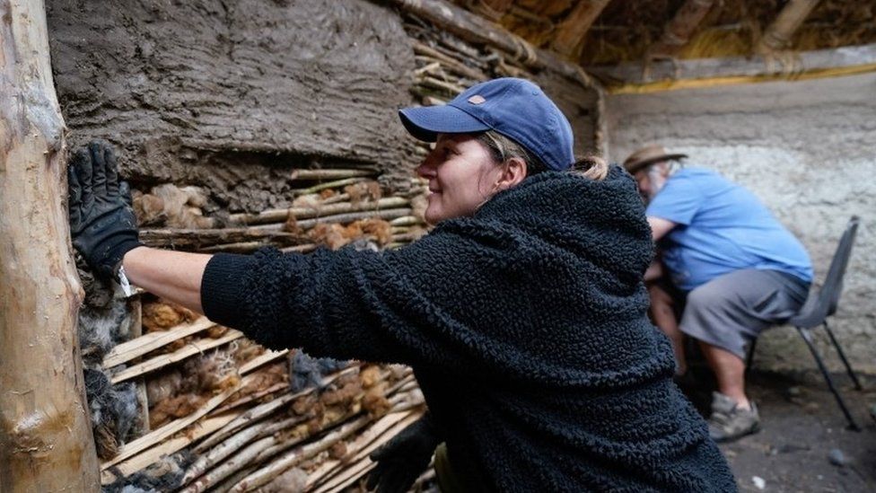 Butser Ancient Farm Bronze Age house built by military veterans - BBC News