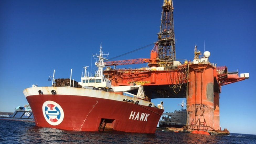 Attempt to be made to float rig to transport ship Hawk - BBC News