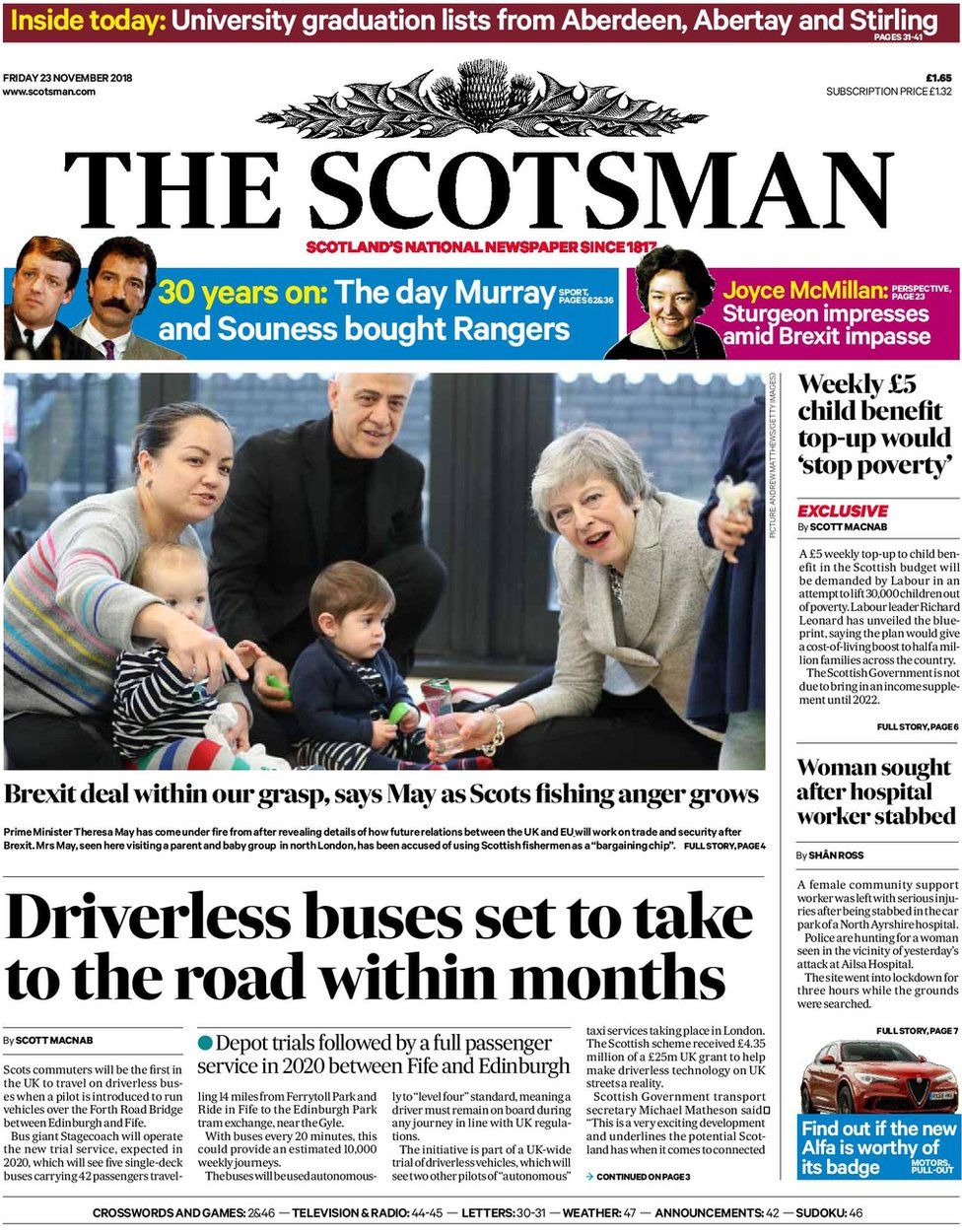 The papers: Brexit fishing 'betrayal' and driverless buses - BBC News