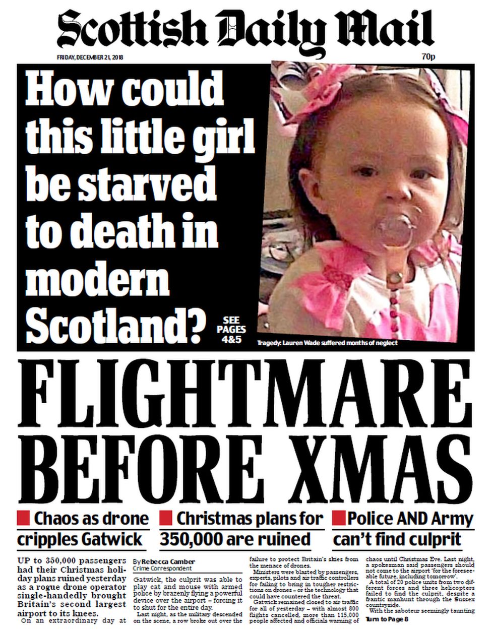 Scotland's papers: Lockerbie remembered and starved toddler - BBC News