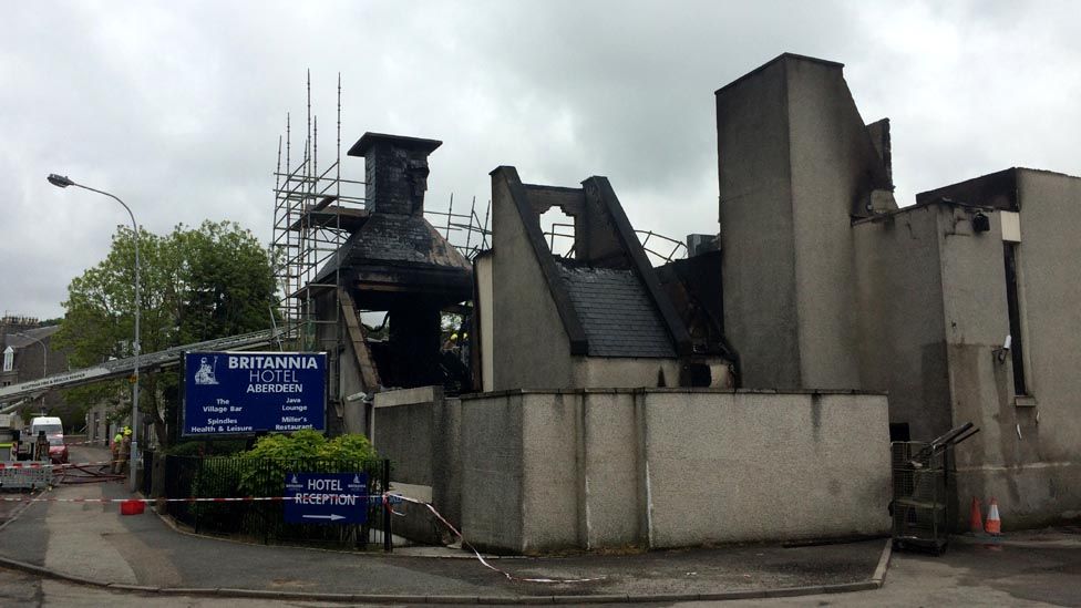 Fire crews tackle blaze at Britannia Hotel in Bucksburn - BBC News