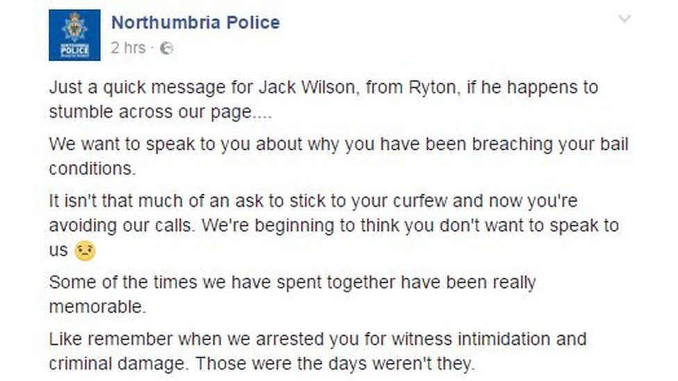 Northumbria Police Facebook wanted man plea splits opinion - BBC News