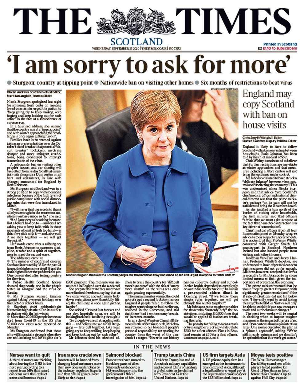 Scotland's papers: FM's 'stick together' plea as 'lockdown tightens ...
