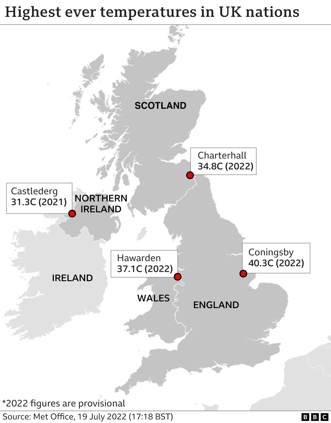 Heatwave: Wildfires break out after record temperatures pass 40C - BBC ...