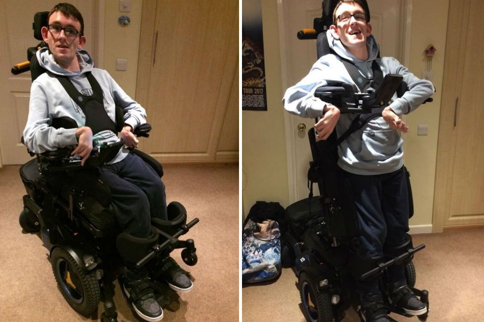 Thomas Grice gets new wheelchair after charity loo lock-in - BBC News