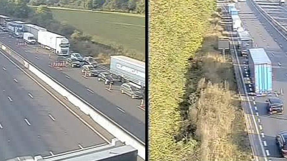 Car driver critical in M1 lorry crash in Leicestershire - BBC News