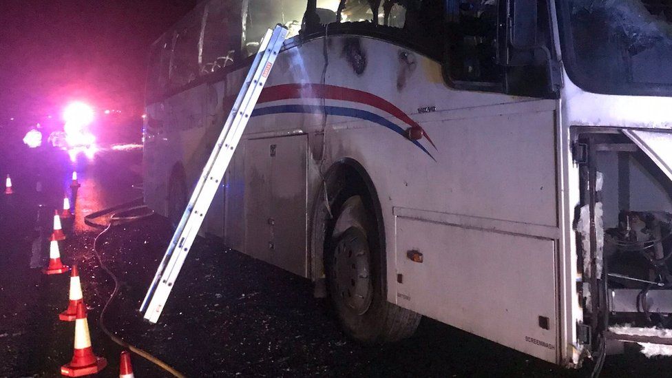 Coach fire on A47 near Wisbech dealt with by crews - BBC News