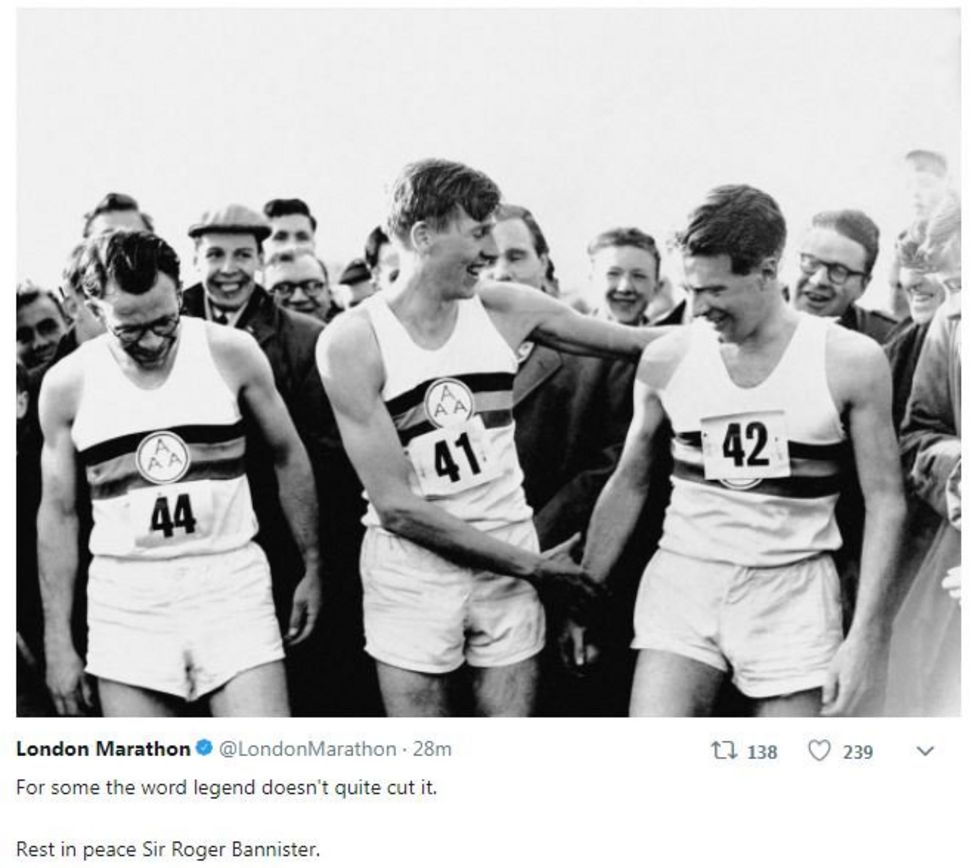 Sir Roger Bannister: First person to run a mile in under four minutes ...