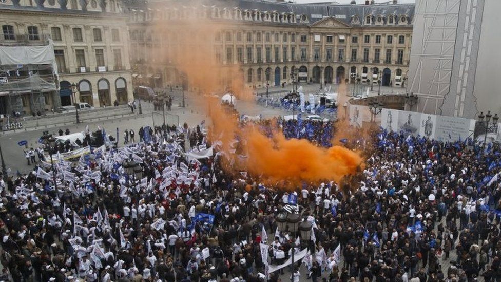 French police hold rare nationwide protests - BBC News