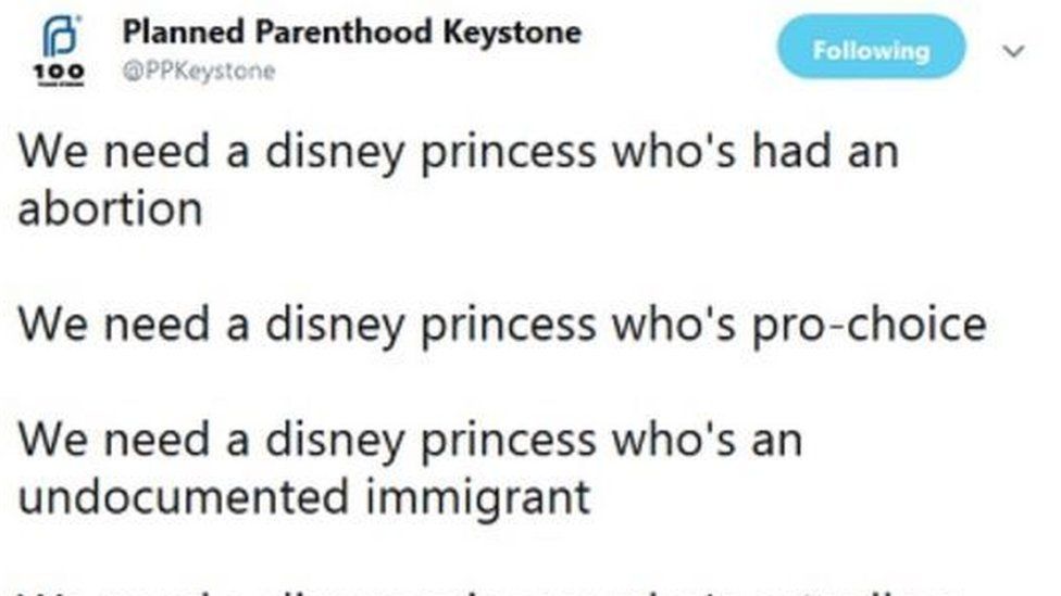 Planned Parenthood tweet calls for abortion Disney princess - BBC News