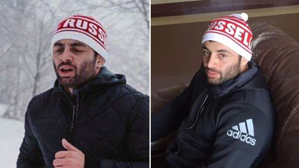 Russia or Russell? Georgian wrestler's hat causes a stir - BBC News