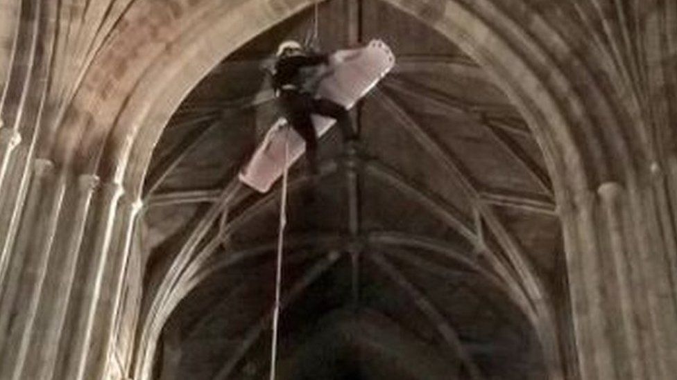 Injured bell-ringer winched 80ft from Worcester Cathedral bell tower ...