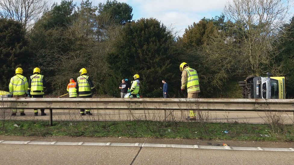 Ambulance and lorry collide on M3 motorway in Hampshire - BBC News