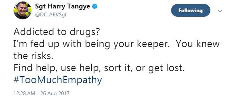 Sgt Harry Tangye 'fed up with drug addicts' Twitter row - BBC News