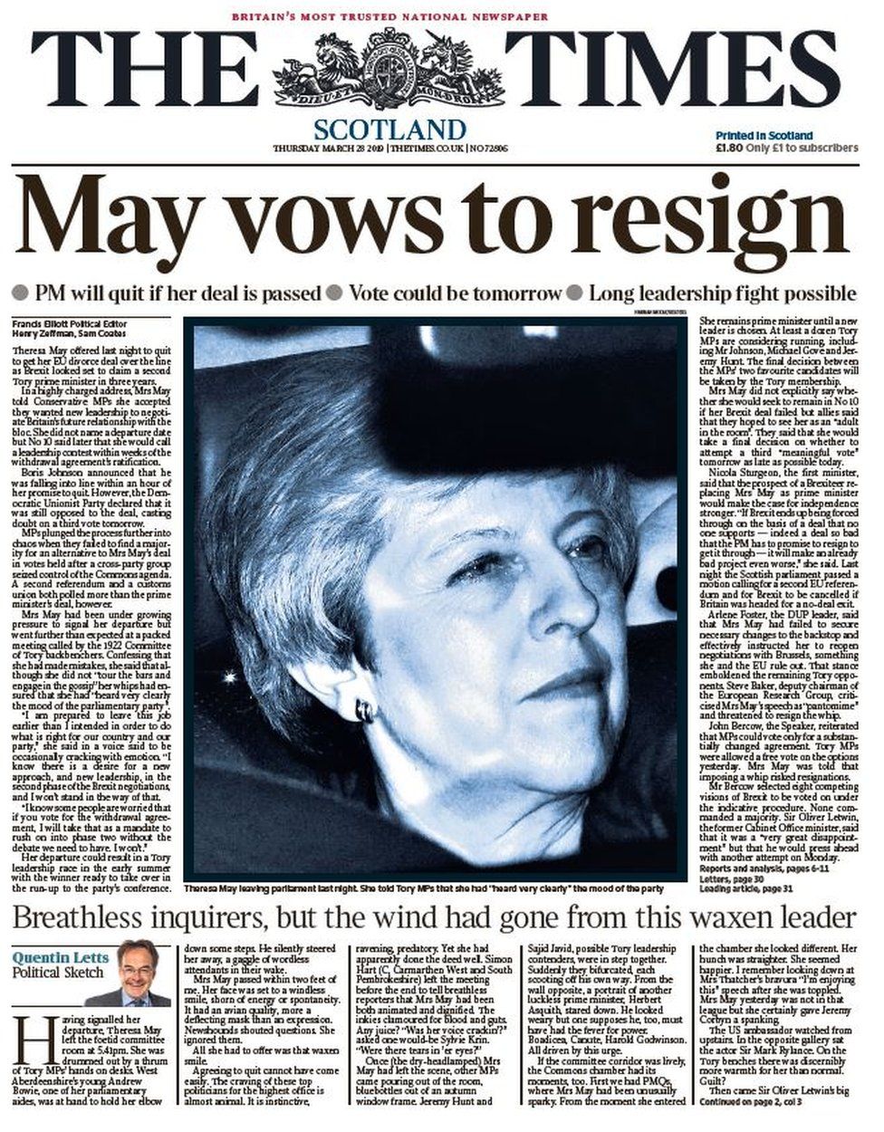 Scotland's papers: May vows to quit and McLeish 'faces sack' - BBC News