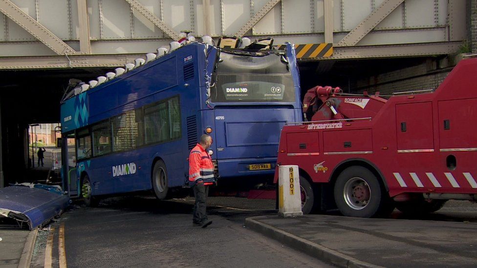 Rochdale bus crash: Nine hurt in bridge crash - BBC News