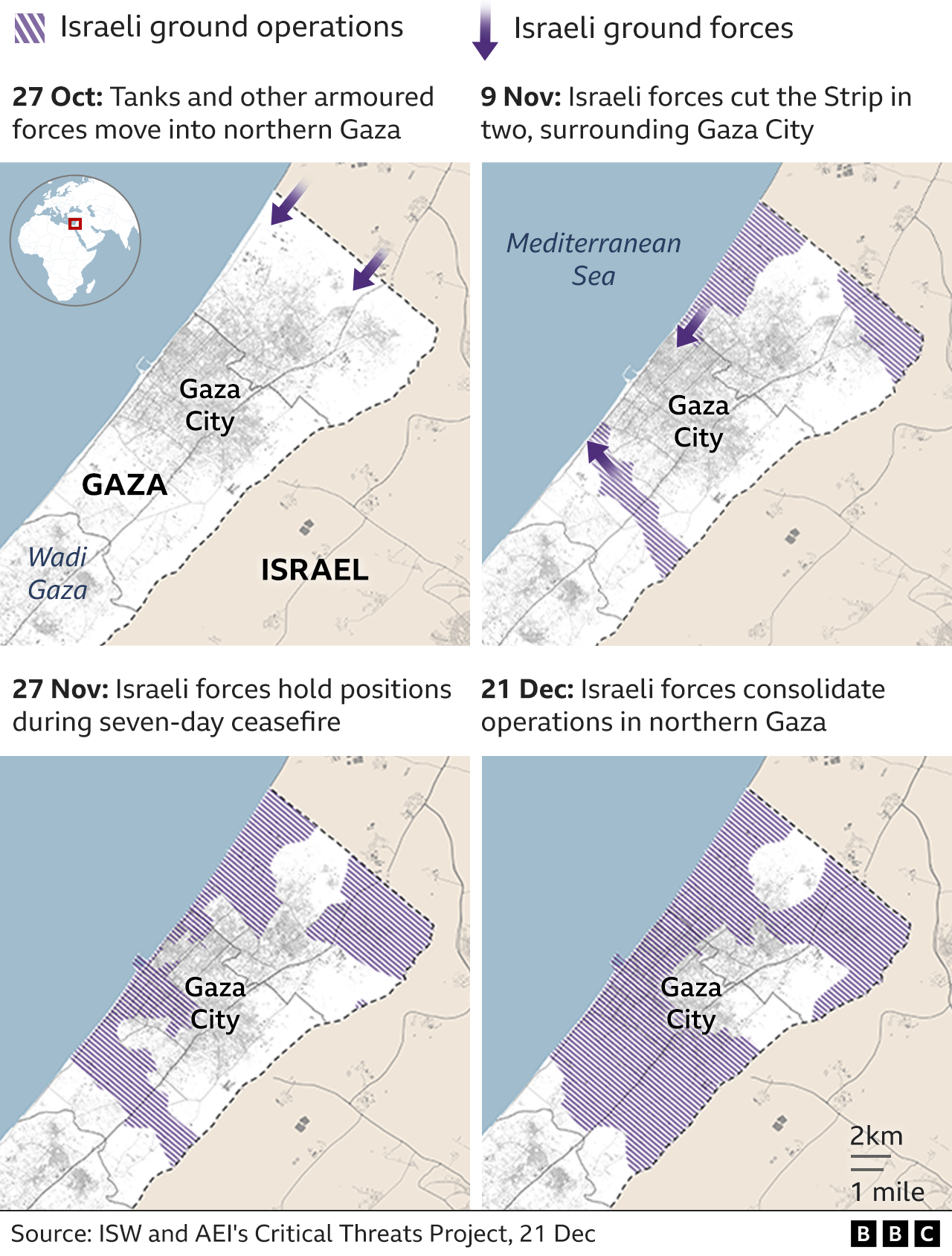 Gaza Strip in maps: How life has changed in two months - BBC News