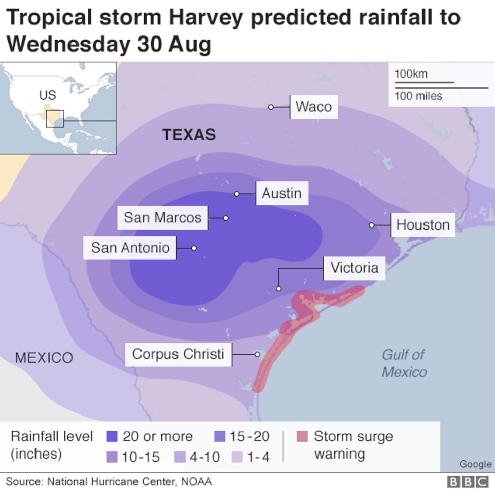 Harvey: Fears grow over severe flooding risk - BBC News