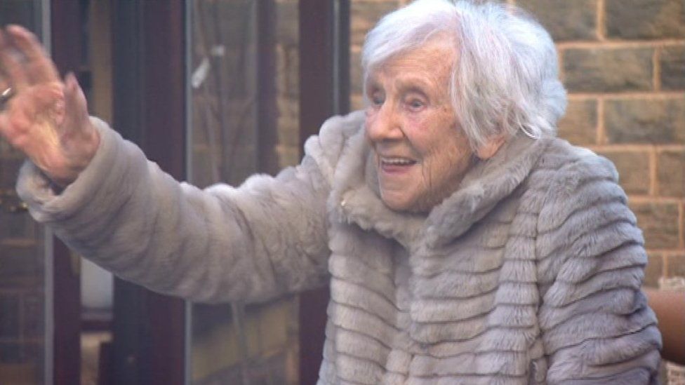 100th birthday surprise visit at Otley care home - BBC News