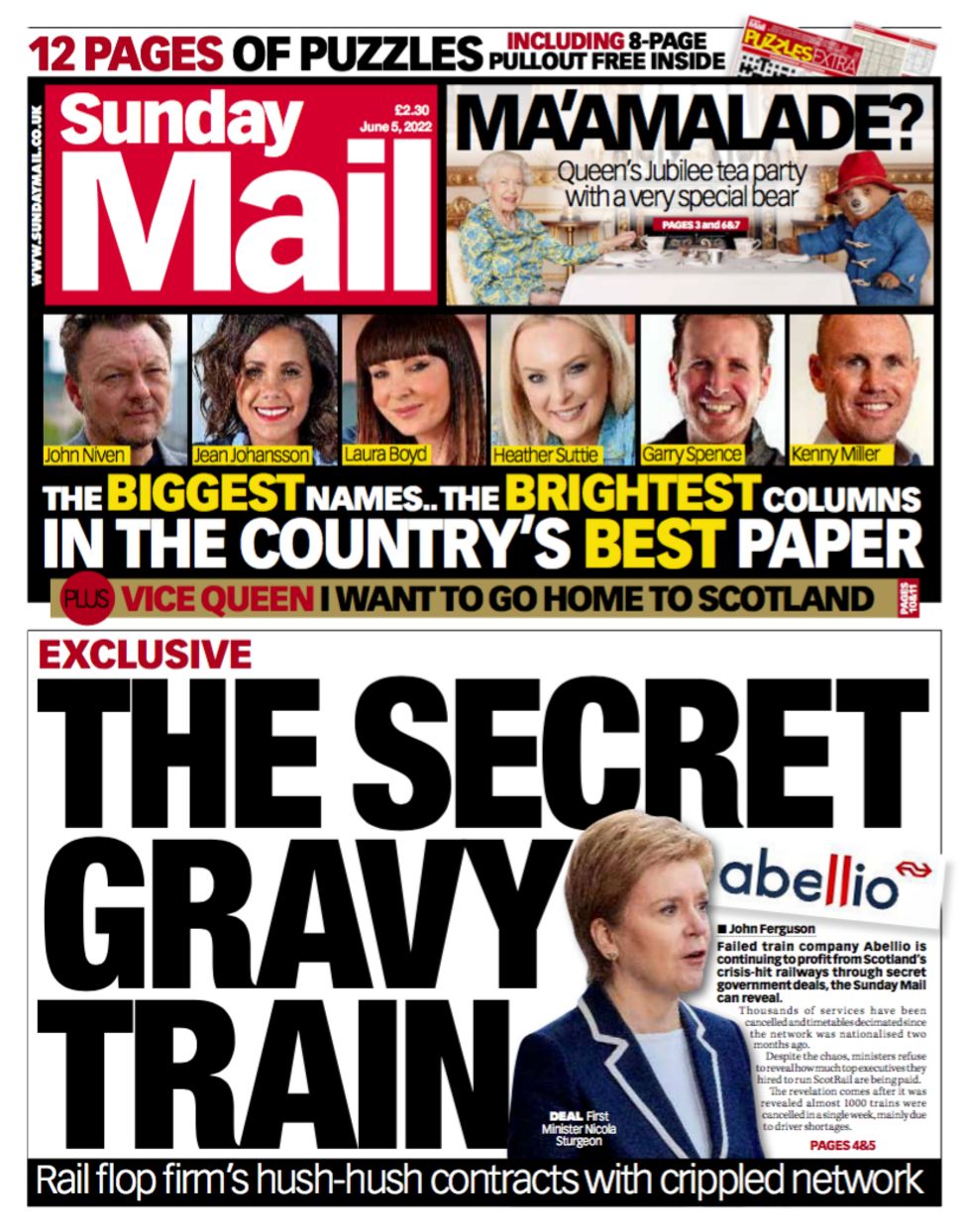 Scotland's papers: Queen's Paddington tea and ScotRail 'gravy train ...