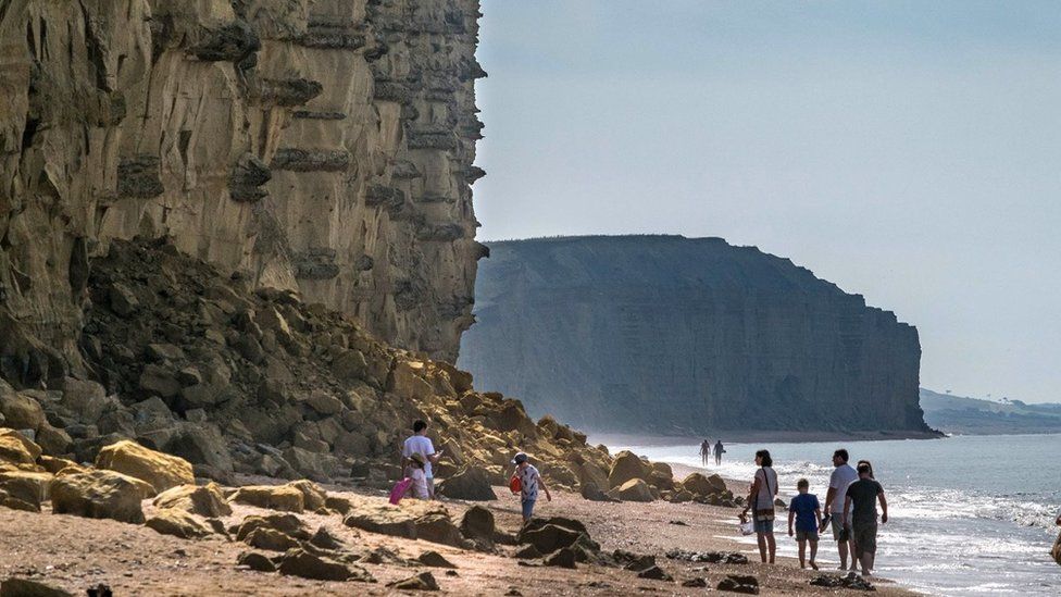 Rock fall hits East Beach on Jurassic Coast - BBC News