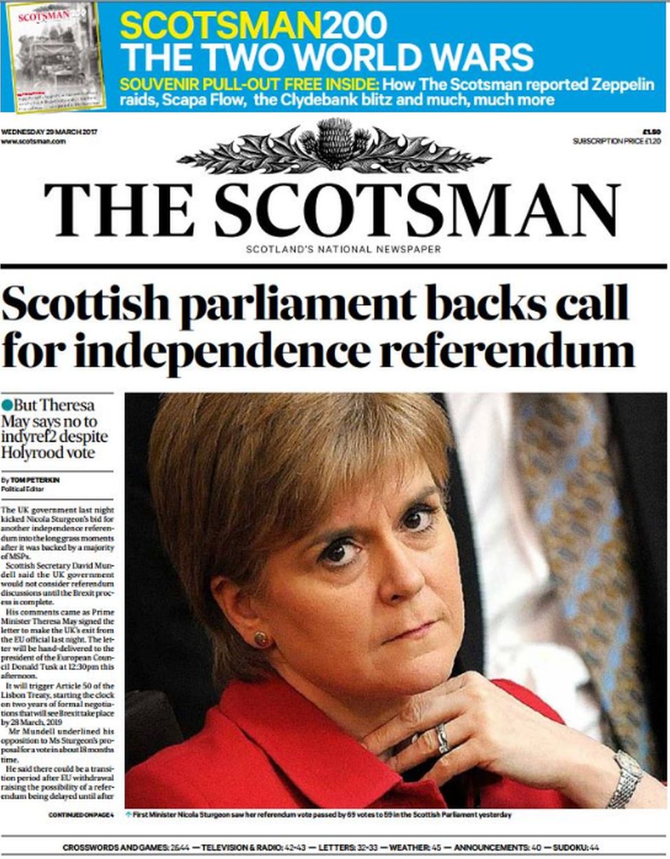 Scotland's papers: Independence poll and Brexit letter - BBC News