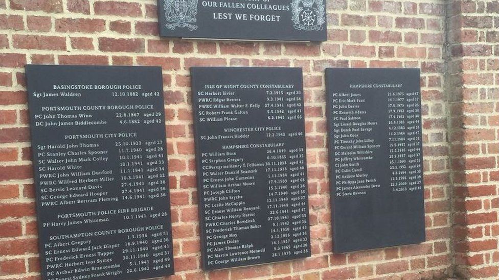 Memorial to fallen Hampshire and Isle of Wight police unveiled - BBC News