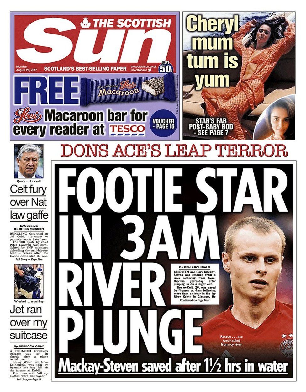 Scotland's papers: Footballer 'in river plunge' - BBC News