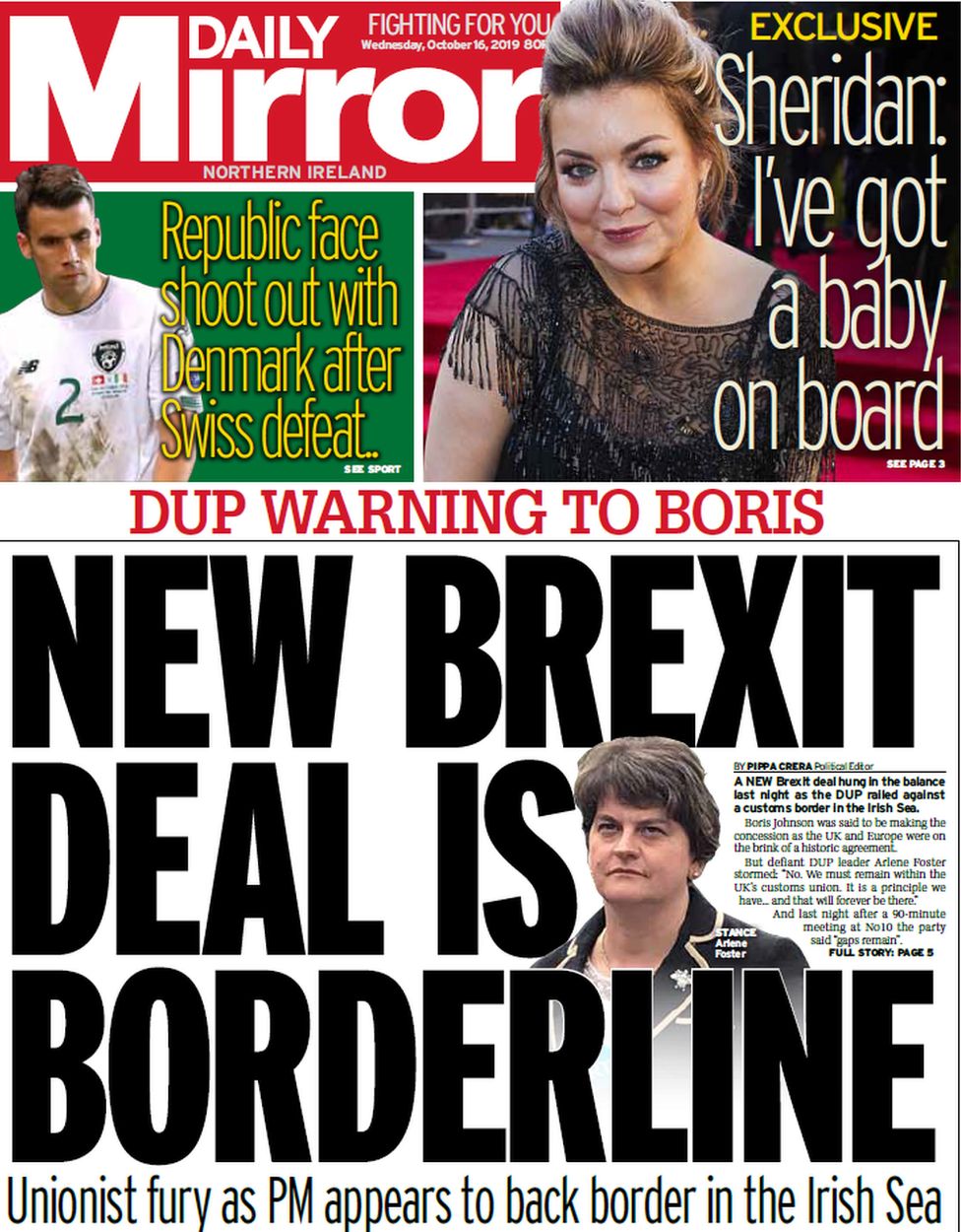 NI newspapers: 'Borderline Brexit deal and a head on a plate' - BBC News