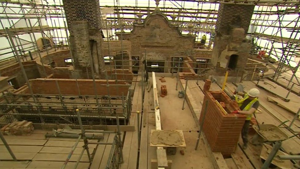 'Enormous' rebuild of fire-hit Betley Court begins - BBC News