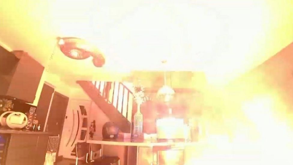 Three children injured after battery explosion causes fire - BBC News