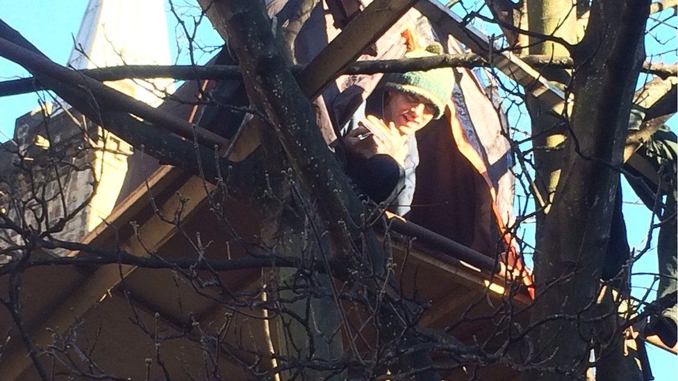 Man spends 24 hours in tree protest over hotel in Edinburgh - BBC News