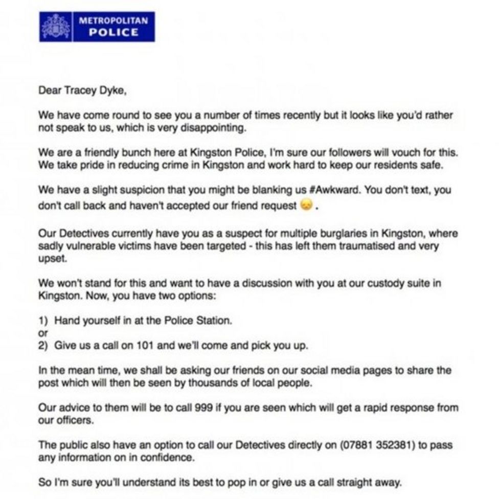#Awkward Kingston Police burglary letter gets mixed response - BBC News