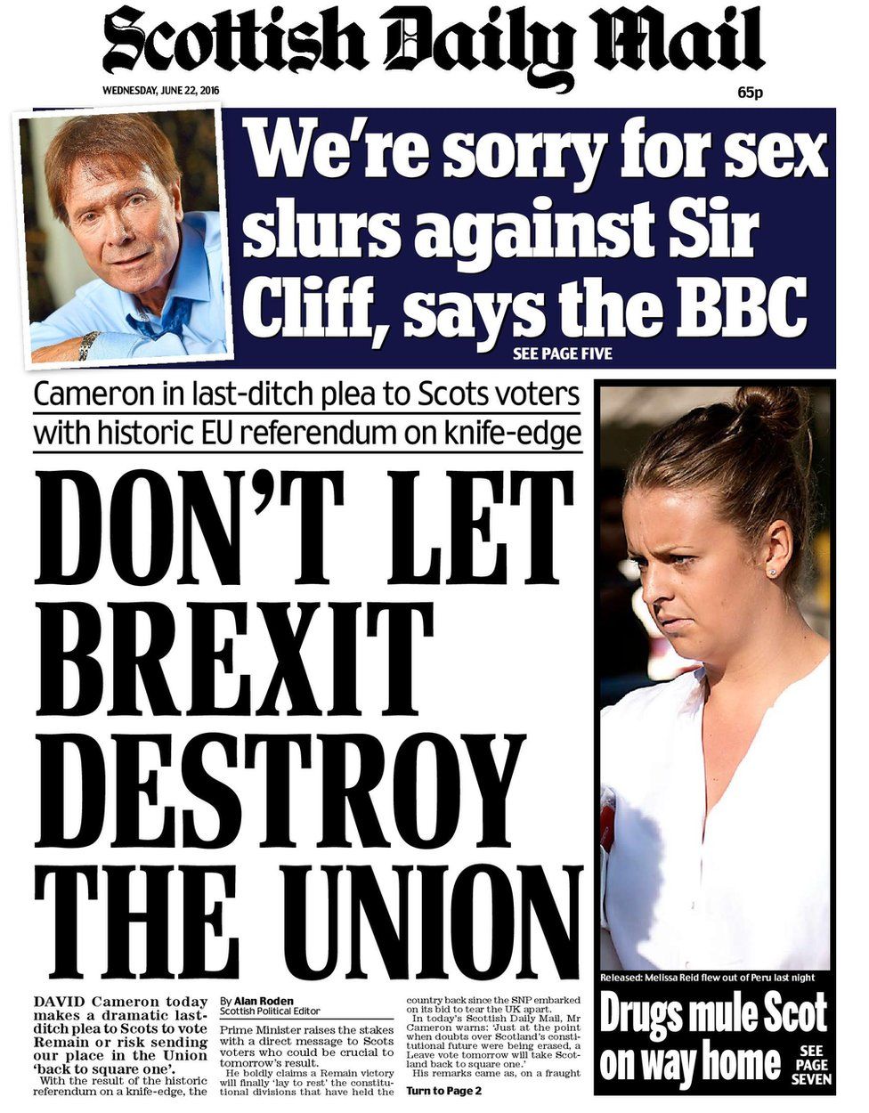 Scotland's papers: EU referendum and Melissa Reid returns - BBC News