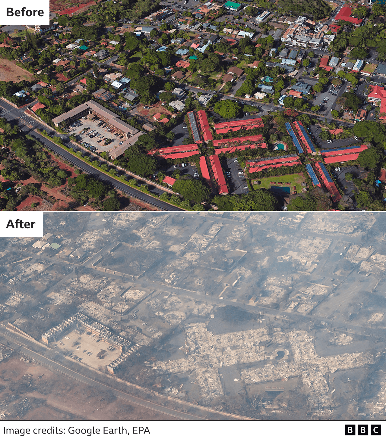 Hawaii fire: Maps and before and after images reveal Maui devastation - BBC News