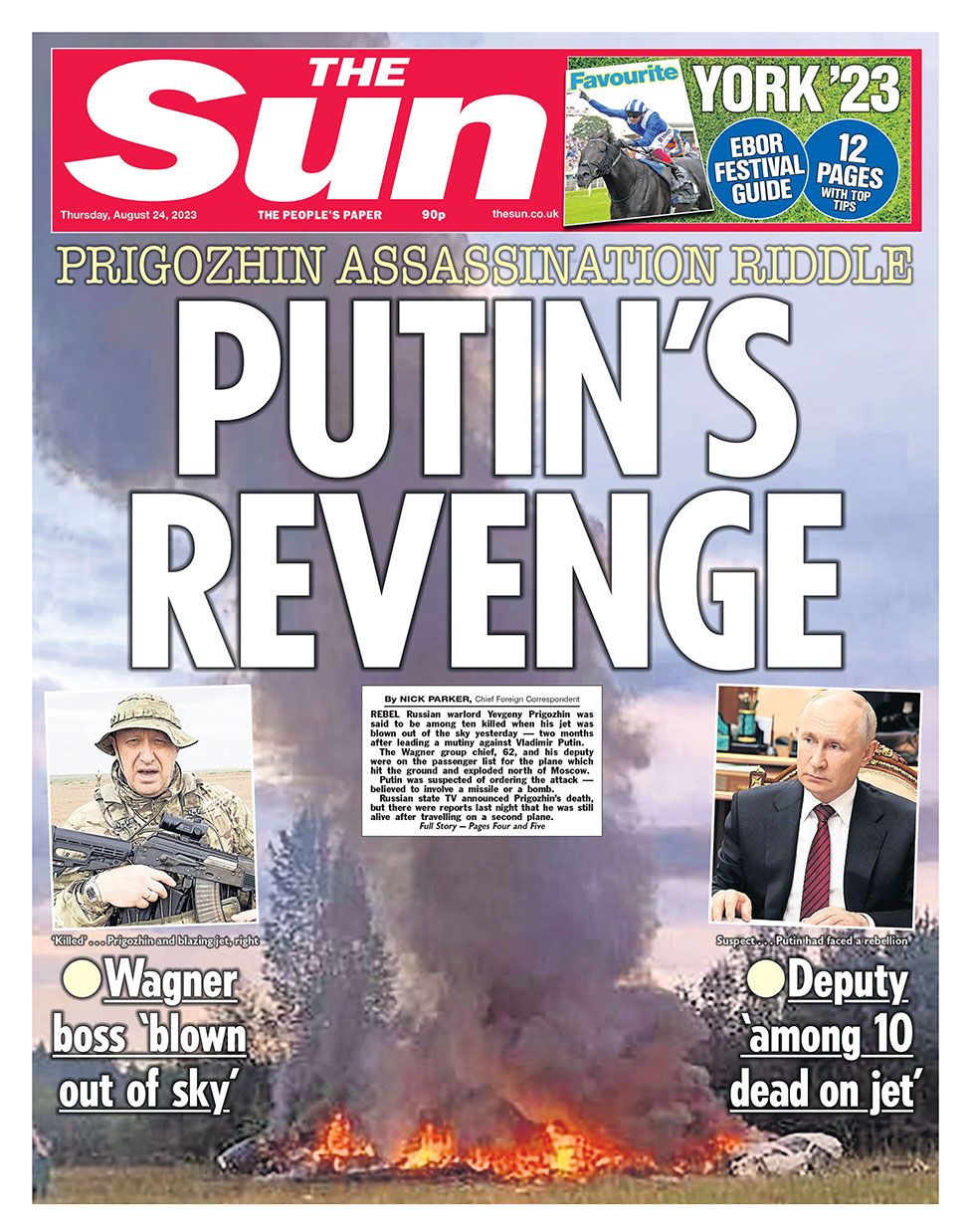 Newspaper headlines: 'Putin's revenge' and Prigozhin's death 'no ...