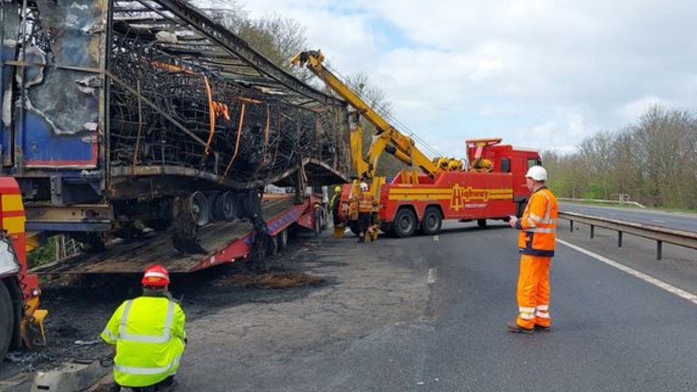 A1(M) near Doncaster reopens after 'intense' lorry fire - BBC News